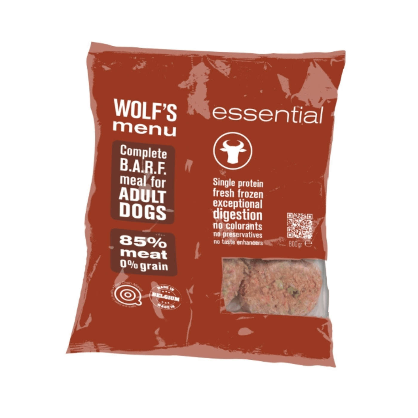 BARF Chien - Wolf's Menu Essential au bœuf surgelé - 800 gr